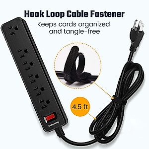 SUPERDANNY 6-Outlet Surge Protector Power Strip, 4.5 Ft Extension Cord, 900 Joules, Overload Switch, Standard Plug, Grounded, Integrated Circuit Breaker, Wall Mount, for Home, Office, Black