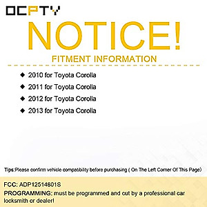 OCPTY 1 X Flip Key Entry Remote Control Key Fob Transmitter Replacement for 2010 2011 2012 2013 for Toyota COROLLA 4 Buttons 315 Mhz