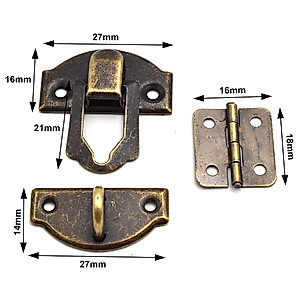 27 X 30mm Antique Bronze hasp Latch and Mini Box Hinges, Mini Decorative Lock Buckle with Screws for Jewelry Wooden Box and DIY Crafts(2 Sets)