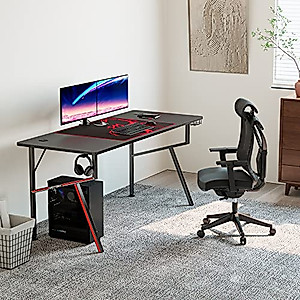 DESIGNA Gaming Computer Desk 63 inch, Large Home Office Study Writing Computer Desk, K-Frame Gaming Table with Handle Rack Cup Holder Headphone Hook Mouse Pad & Socket Box, Black