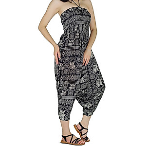 Your Cozy Harem Pants for Women Hippie Boho Clothes Mc Hammer Pants Jumpsuit Casual Loose Beach Sweatpants Comfortable Baggy Boho Yoga Trousers (Black Elephant_S)