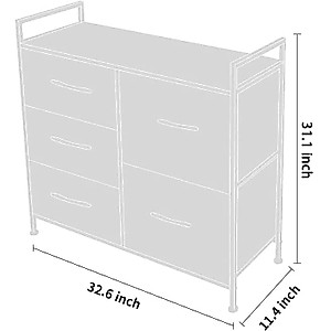 AZL1 Life Concept Storage Dresser Furniture Unit - Large Standing Organizer Chest for Bedroom, Office, Living Room, and Closet - 5 Drawer Removable Fabric Bins - Light Grey/White