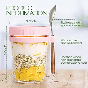 Hoa Kinh Overnight Oat Containers with Lids and Spoon 16oz 4Pack Glass Mason Jars for Overnight Oats, Cereal, Milk, Vegetable and Fruit Salad, Airtight Jars with Two Measurement Marks(4 Colors)