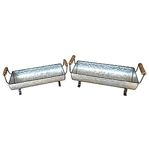 ShabbyDecor Galvanized Metal Trough Succulent Planter Farmhouse Metal Tray Rustic Tabletop Centerpiece Décor Set of 2