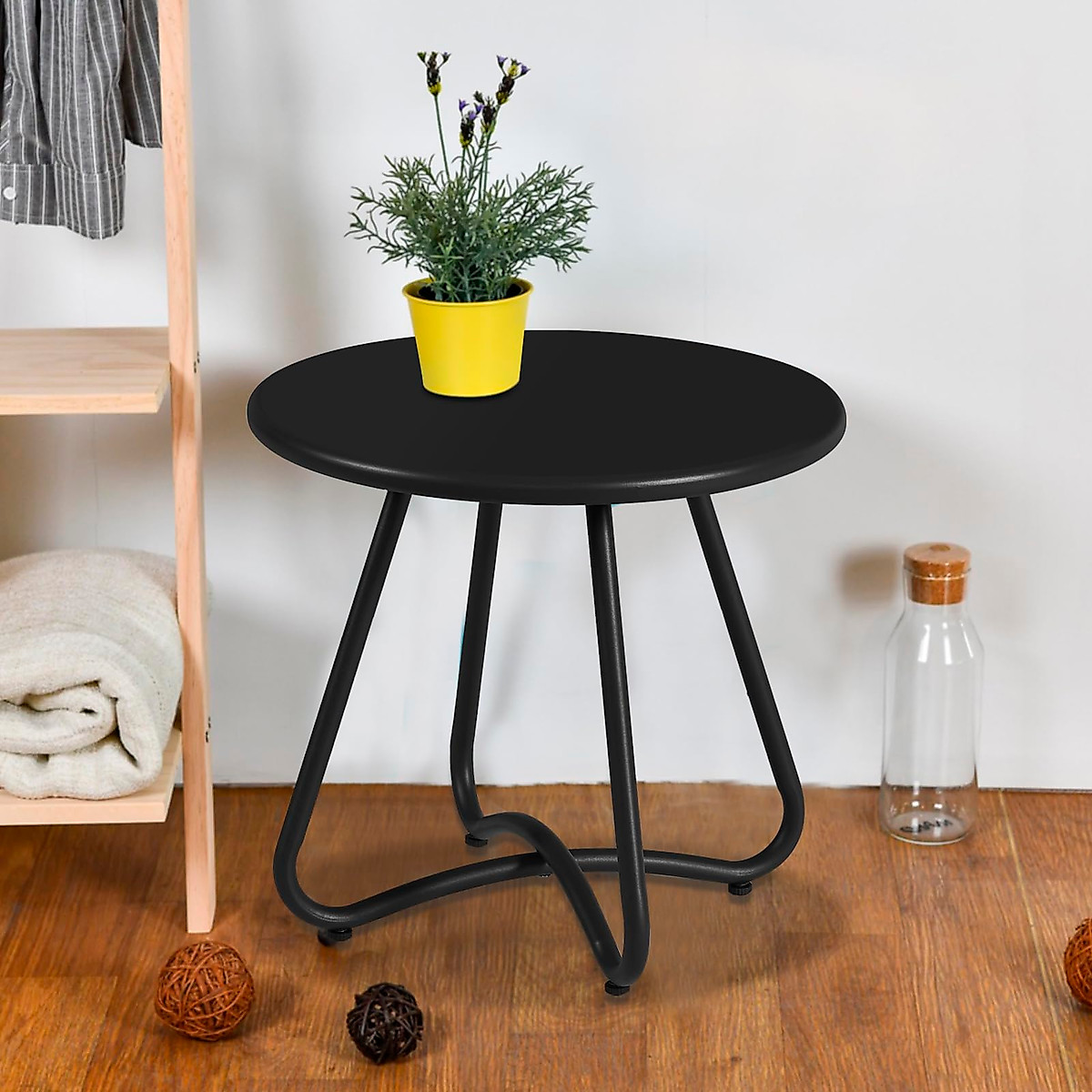 YIYAN Outdoor Side Tables, Resistant Steel Patio Side Table,Small Round End Table for Patio Balcony Porch Garden (Black)