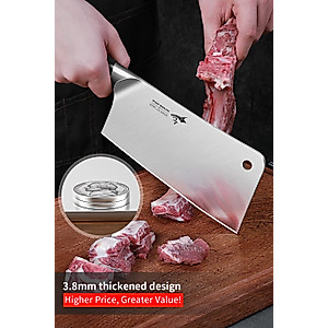 MAD SHARK Meat Cleaver Knife, German Stainless Steel Professional Butcher Chopper 7.5 Inch, Stainless Steel Handle, Heavy Duty Blade for Home Kitchen and Restaurant