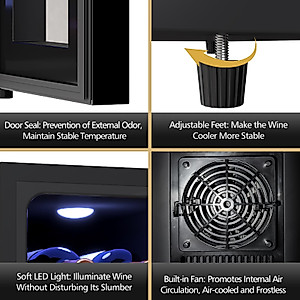 JINJUNYE 6 Bottle Wine Cooler Refrigerator, Wine Fridge Small, Countertop Wine Cooler with Digital Temperature Control, 46-66℉ Mini Freestanding Wine Cellars Glass Door, Gift for Wine Lover