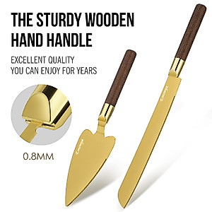 Emonya Wedding Cake Knife and Server Set, Cake Cutter,Stainless Steel Gold Cake Knife and Server Set Ideal for Wedding,Birthdays,Holiday,50th anniversary and Events,True Love (Set of 2)