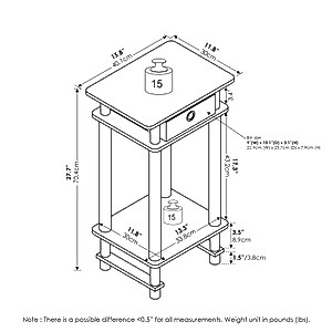 Furinno Turn-N-Tube Tall End Side Night Stand/Bedside Table with Bin Drawer, 1-Pack, Amber Pine/Black/Black