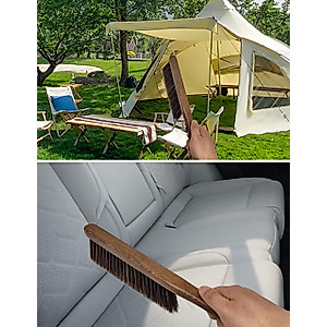 LUNARCHEER Wooden Dusting Brush and Crevice Cleaning Brush Set, Hand Broom Brush, Soft bristles,for Bed, Clothes, Sofa, Fireplace, Outdoor, Car Seat Use (Brown)