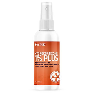 Pet MD Hydrocortisone Spray for Dogs & Cats - Itchy Skin Relief from Hot Spots, Bites, Scrapes, Irritated Skin, & Dermatitis - 4 oz Anti Itch Spray with Pramoxine