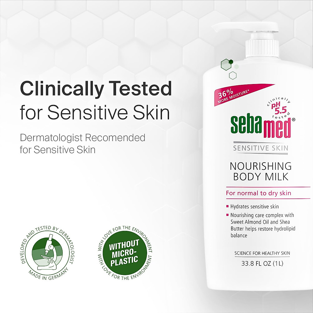 Sebamed Hydrating Body Milk for Dry Sensitive Skin with Shea Butter and Jojoba Oil Gentle Dermatologist Recommended Moisturizer 33.8 Fluid Ounces (1 Liter)