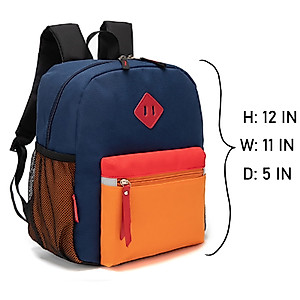 HawLander Preschool Kids Backpack 12 Inch, Toddler Backpacks for Boys with Chest Strap, Navy Orange