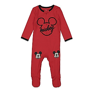Disney Mickey Mouse Infant Baby Boys Zip-Up Long Sleeve Sleep N' Play Coverall Red & Gray 12 Months