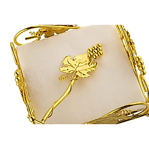 Flat Napkin Holder for Table Gold With Weight Arm for Kitchen Courtertops Dinning Table Grape Leaf Modern Tissue Dispenser Stainless Steel Gilding (7" L X 7" W X 2.5" H)