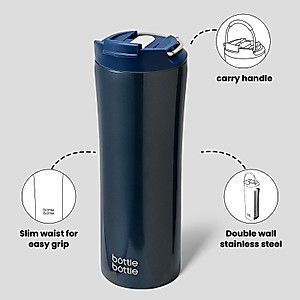 BOTTLE BOTTLE Insulated Coffee Tumblers with Dual-use Lid and Straw Double Walled Iced Travel Coffee Mug for Woman and Man 18 oz Stainless Steel Tumbler with Handle(Dark Blue)