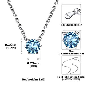 ChicSilver March Birthstone Necklace 925 Sterling Silver Blue Aquamarine Necklace Tiny Birthstone Jewelry with 16 Inch Chain Necklace