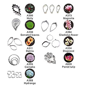 Art KITCHENWARE Sugarpaste Flower Making Tools 9pairs Petal Leaf Silicone Veiner Veining Molds 9sets Matched Fondant Cutters Hydrangea Tulip Carnation