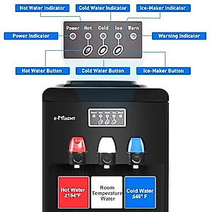 3 in 1 Water Dispenser with Built-in Ice Maker, Top Loading Water Cooler Dispenser for 3-5 Gallon Bottle with a Scoop, 3 Temps, Child Safety Lock, ETL Listed, Black