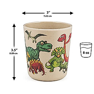 Bamboo Cups for Kids - Set of 3 Fun Dinosaur Cups - 8 oz Bamboo Cups - Kids Cups for Drinking and Snack, Bathroom Cups, Toddler Smoothie Cup - Eco Friendly Shatter Resistant BPA Free Open Child Cup