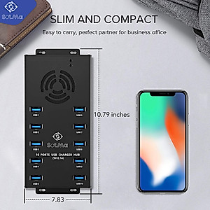 Premium Design USB 3.0 Hub - Multi-Safety Protection 10-Port Powered USB Hub 3.0 with AC Adapter - USB Splitter with Cooling Fan and Mounting Brackets - Aluminum - Hub for Multiple Devices