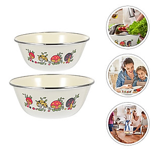 UPKOCH 2pcs Enamelware Serving Bowl Mushroom Retro Enamel Basin Soup Bowl Dessert Ice Cream Bowls Food Containers for Side Dish Snack Beige 16cm 18cm
