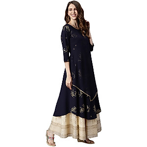 Janasya Kurta for Women Navy Blue