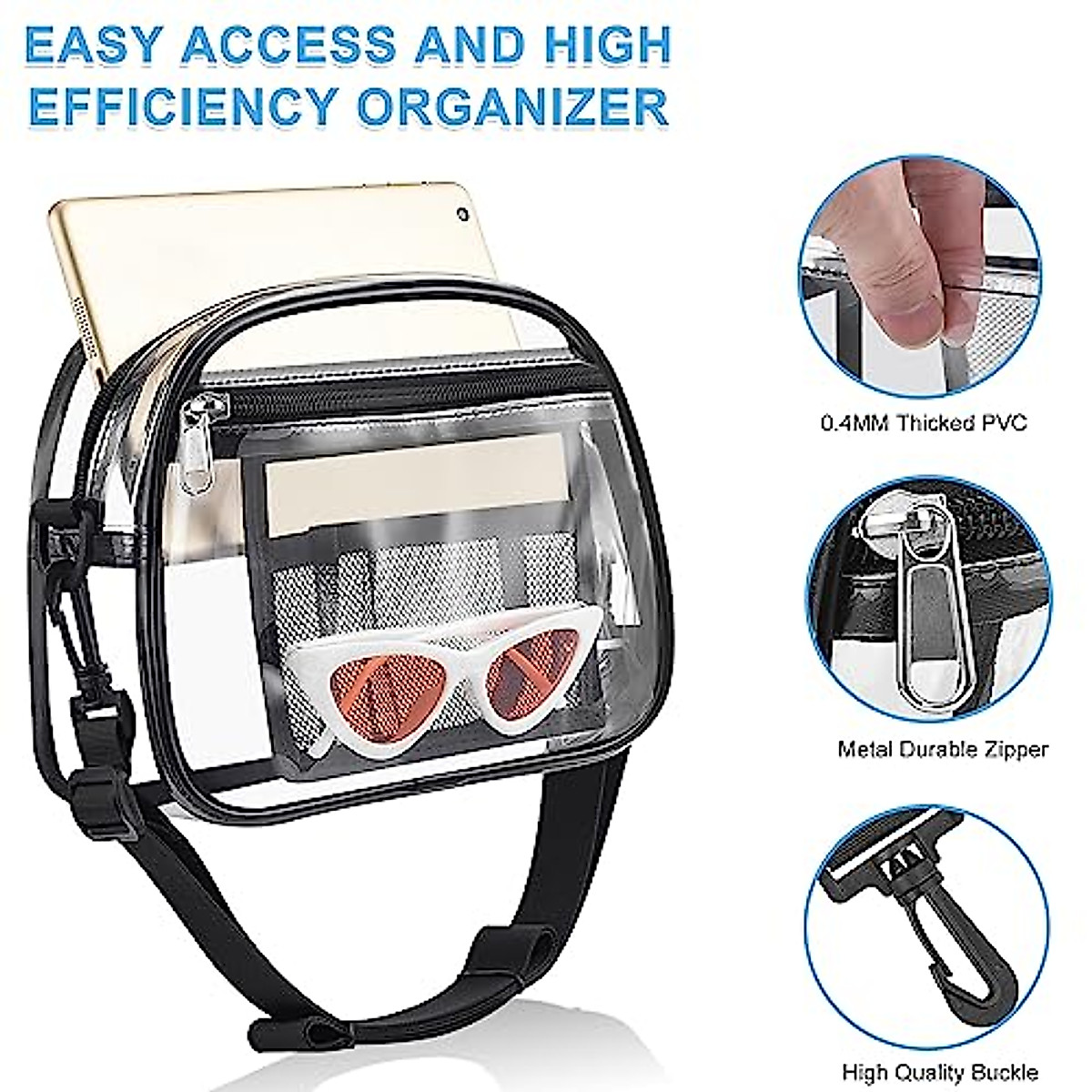 Busiuw Clear Bag Stadium Approved 12x12x6- Clear Purse for Women Clear Crossbody Bag for Concerts Sports Festivals with Front Pocket