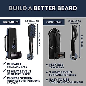 Arkam Beard Straightener for Men -Premium Heated Beard Brush Kit w/ Anti-Scald Feature, Dual Action Hair Comb and Hard Shell Travel Case for Medium to Long Beards - Costume and Grooming Gifts for Men