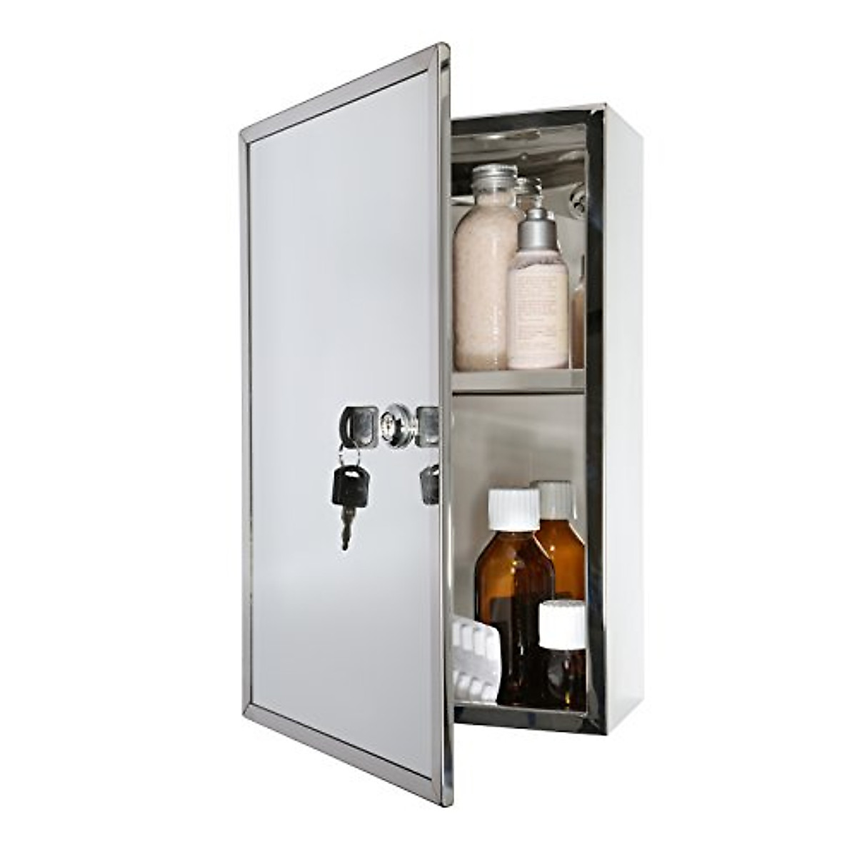 Croydex WC846005AZ Trent Stainless Steel Lockable Surface Mount Medicine Cabinet with Keys, 15.7 x 9.8 x 5.2 In.