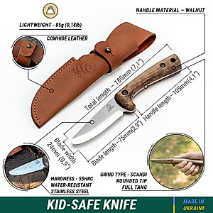 BeaverCraft BSH Kid Kids Knife Boy Scout Knife LS2P1 Stropping Leather Strop for Knife Sharpening Strop Double Sided