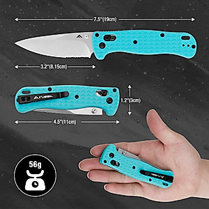 FLISSA 4.5" Folding Pocket Knife, Lightweight EDC Pocket Knife with Axis Lock, 3.2" AUS-8 Steel Blade, Sharp Camping Hiking Knife with Pocket Clip, Unique Tool Gift for Men, Dad (Blue)