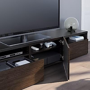 TV Unit with Drawers and Door,Black-Brown/Selsviken high-Gloss/Brown, 70 7/8x16 1/2x15 3/8 "