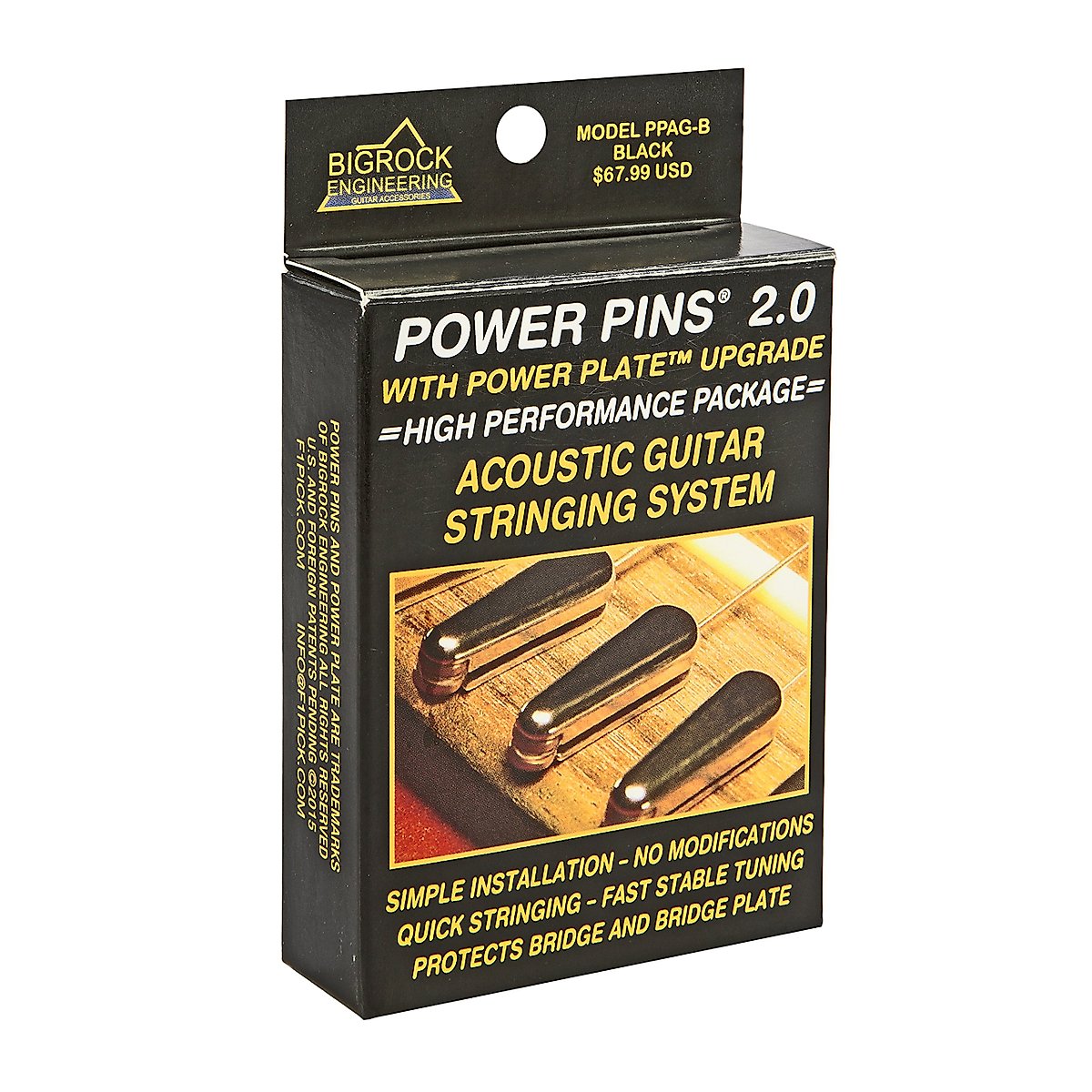 Power Pins 2.0 - Black Chrome Set with Power Plate Upgrade- Patented Bridge Pin System for Acoustic Guitars- Improved Tone, Amplified Sound, Easier Restringing, and Faster Tuning