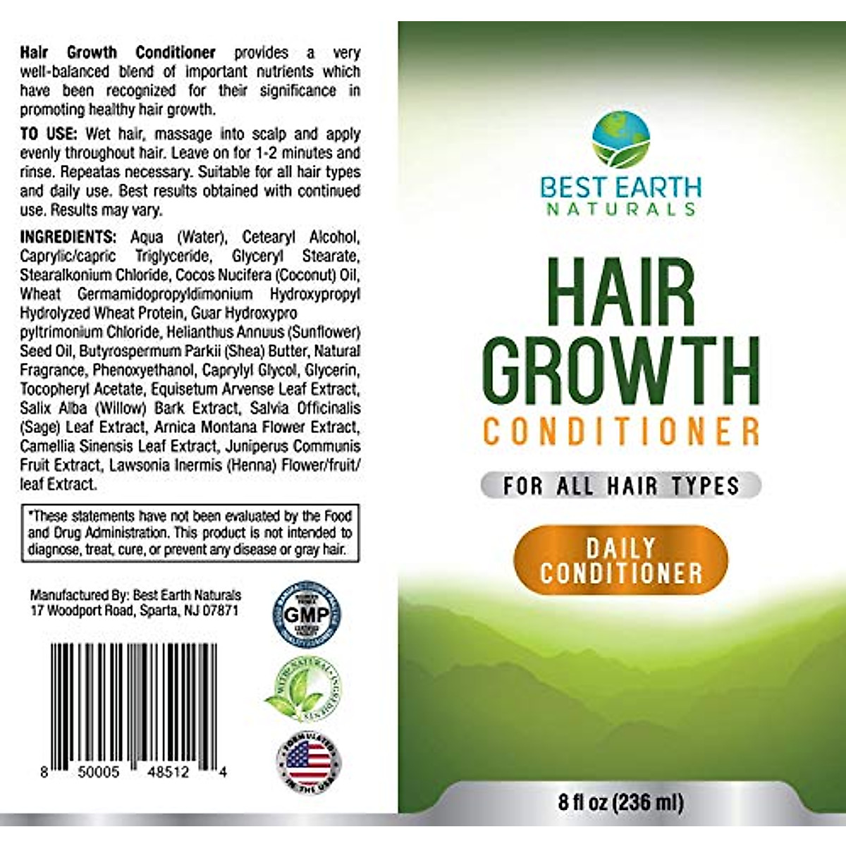 Hair Growth Conditioner For Support of Healthy Hair Growth, Hair loss, Slow Growing and Thinning Hair for Men and Women 8 Ounces