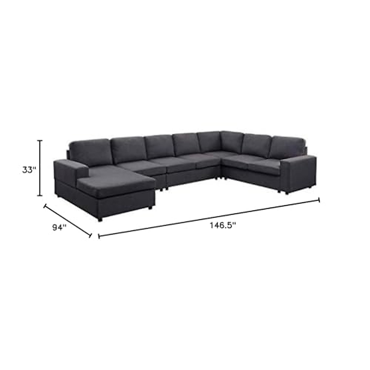 Lilola Home Tifton Modular Sectional Sofa with Reversible Chaise in Dark Gray Linen
