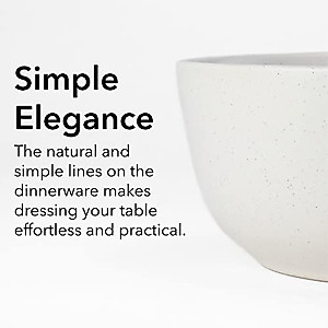 ARORA SKUGGA Round Stoneware 16pc Double Bowl Dinnerware Set for 4, Dinner and Side Plates, Cereal and Pasta Bowls - Matte White (466077)