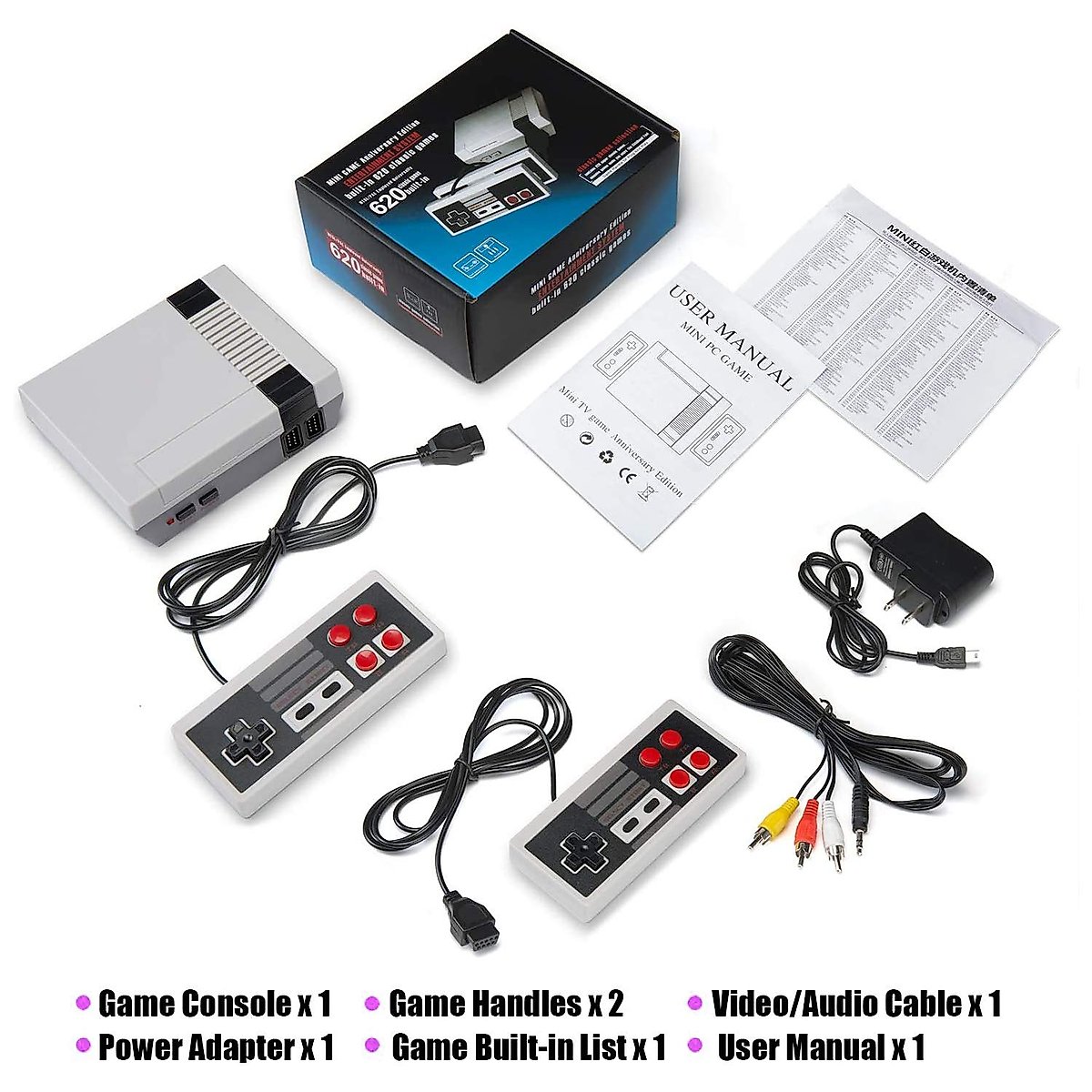 Zeion Classic Retro Game Console - Retro Game Console Mini Video Game Consoles with 620 Games for Handle Gaming with 2 Controllers