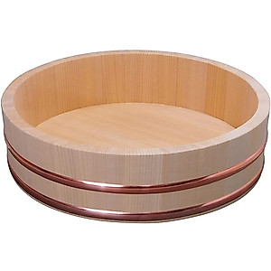 TIKUSAN Wooden Hangiri Sushi Rice Mixing Tub Copper Band Made in Japan Made of Sawara Cypress Sushi Rice Bowl Sushi Oke (13" (33cm))