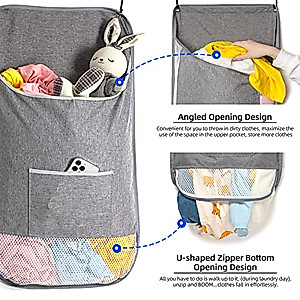 KOOZTI Hanging Laundry Hamper Bag, Over the Door Laundry Bag with U-Shaped Bottom Zipper Opening, Breathable Honeycomb Mesh window, Space Saving Laundry Bag with 2 Types of Hooks