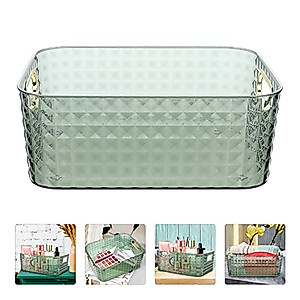 LIOOBO Plastic Storage Bin Tote: Clear Organizer Baskets Organizing Container Fridge Storage Bin Stackable Sundries Decorative Shelf Basket for Office Entryway Closet Cabinet Green