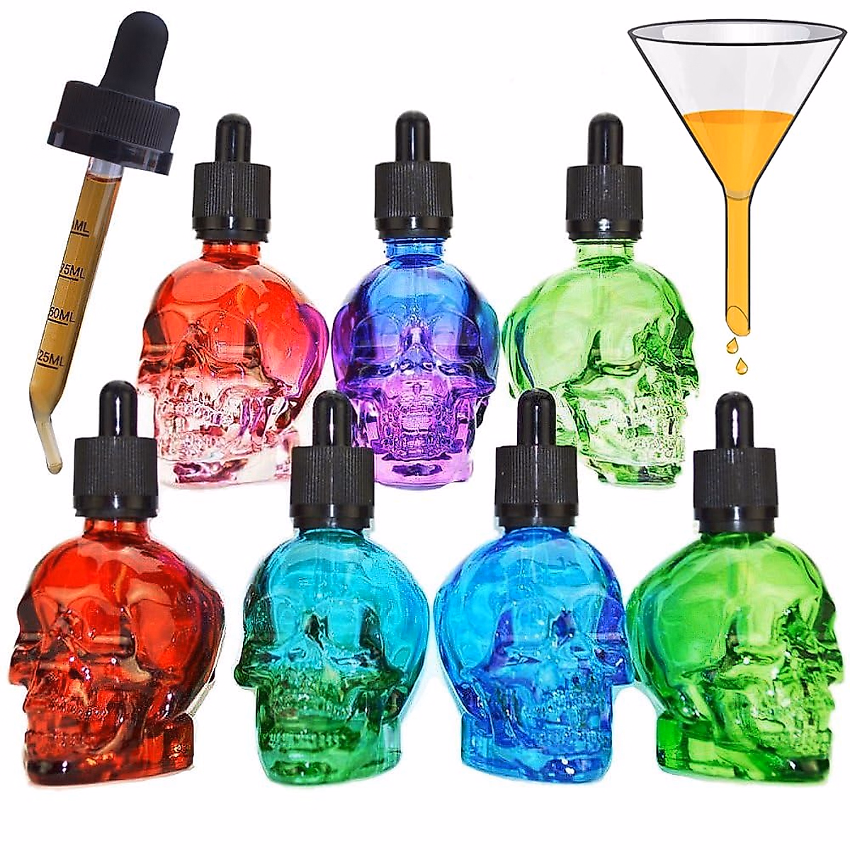 5PCS 1oz Skull Glass Dropper Bottles Refillable Bottles liquid bottling Dispensing bottle with Eye Dropper Pipettes for Essential Oils/Beauty Oil Mix, Aromatherapy Blends(5, 30ml)