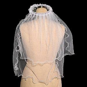 Lystaii Girls Bowknot Rhinestone Flower Veil Girls First Holy Communion Headband Hair Wreath Floral Crown Pearls Crystal Lace Headpiece Veil with Comb White for Wedding Party