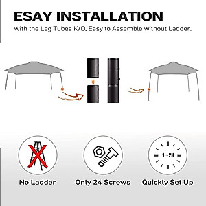 FAB BASED 10x10 Gazebo for Patio, Double Vent Canopy Gazebo with Privacy Netting Screen, Outdoor Heavy Duty Steel Waterproof and Portable Gazebo for Deck Backyard Lawn and Garden (Khaki)