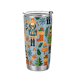 Yasala Christmas Tumbler Nutcrackers Soldier Candle Golden Insulated Coffee Cup Beverage Container Office Travel Mug with Straw and Lid 20oz Holiday Back to School New Year Gift