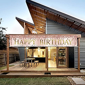 Pink Rose Gold Happy Birthday Banner Decorations,Large Happy Birthday Yard Banner Sign Party Supplies for Women, 16th 21st 30th 40th 50th Birthday Decor for Outdoor Indoor (9.8x1.6ft)