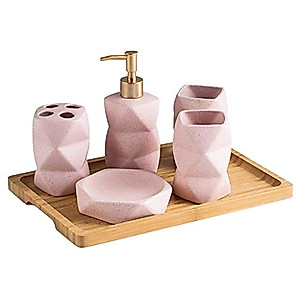 Soap Dispenser Hand Soap Dispenser 6 Piece Stunning Bathroom Accessories Set Geometric Design Ceramics Tumbler Dispenser Soap Dish Cups Toothbrush Holder and Tray Manual Soap Dispenser Soap Dispenser