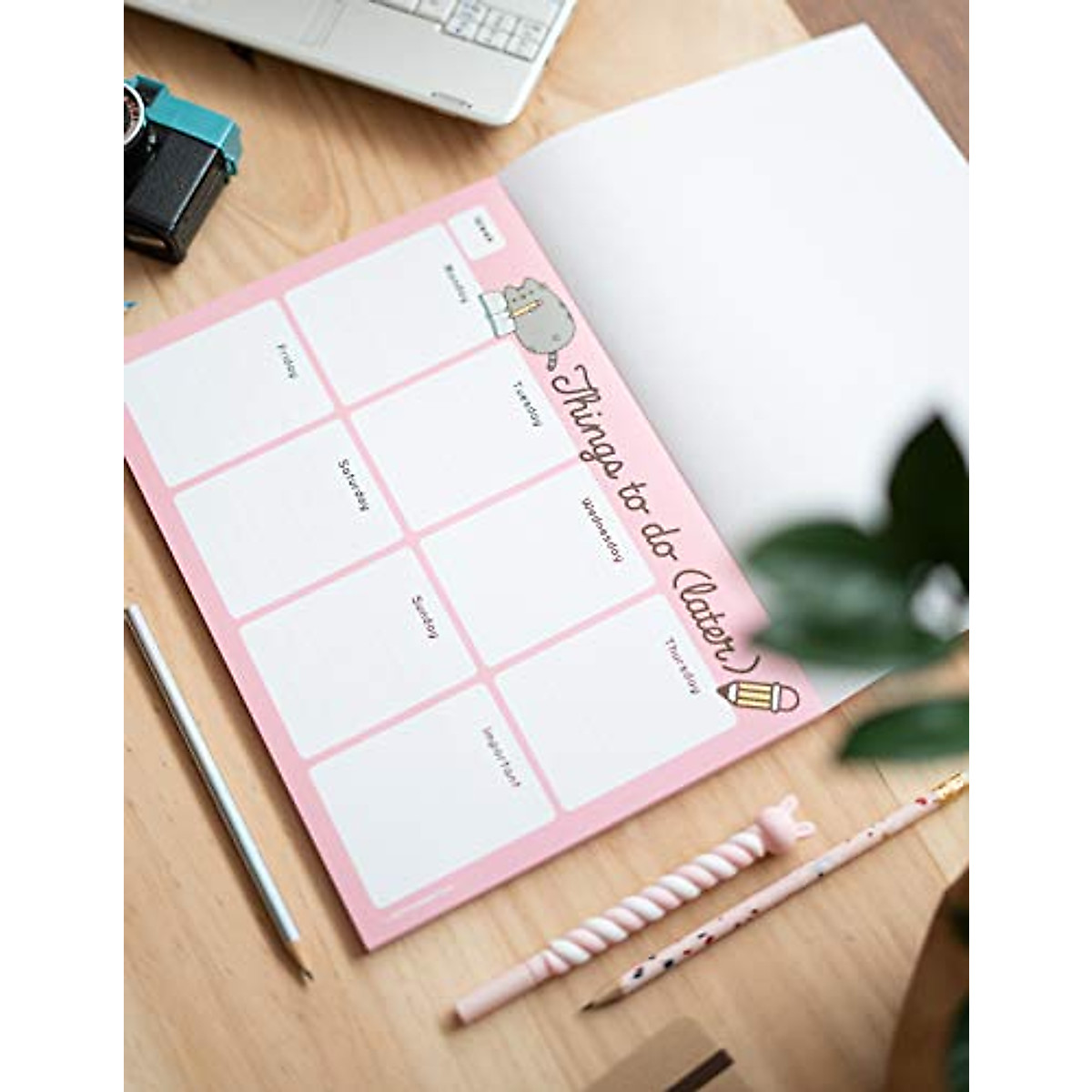 Pusheen Desk Pad A4 with Daily, Weekly and Monthly Calendar, Desktop Planner, Desktop Note Pad, 54 Undated Tear Off Sheets, 8.3 x 11.7 inches, To Do List - Kawaii Stationery