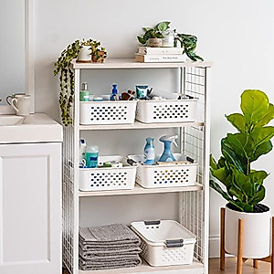 IRIS USA Plastic Storage Basket, 6-Pack, Medium, Shelf Basket Organizer for Pantries, Kitchens, Cabinets and Bedrooms White