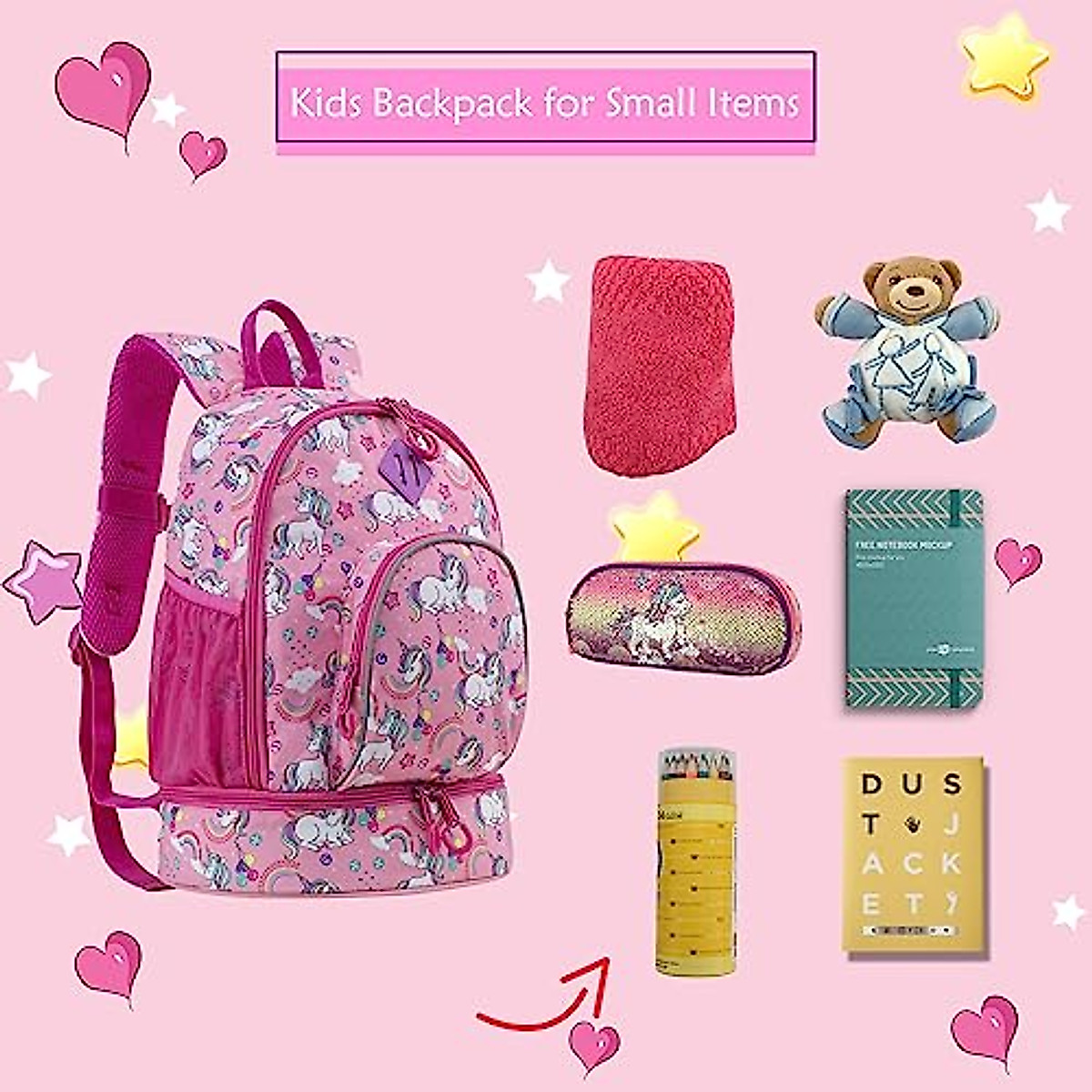 HAPPYSUNNY Toddler Backpack and Lunch Box Set for Girls 2-in-1 Kids Unicorn Backpack and Insulated Lunch Bag Compartment